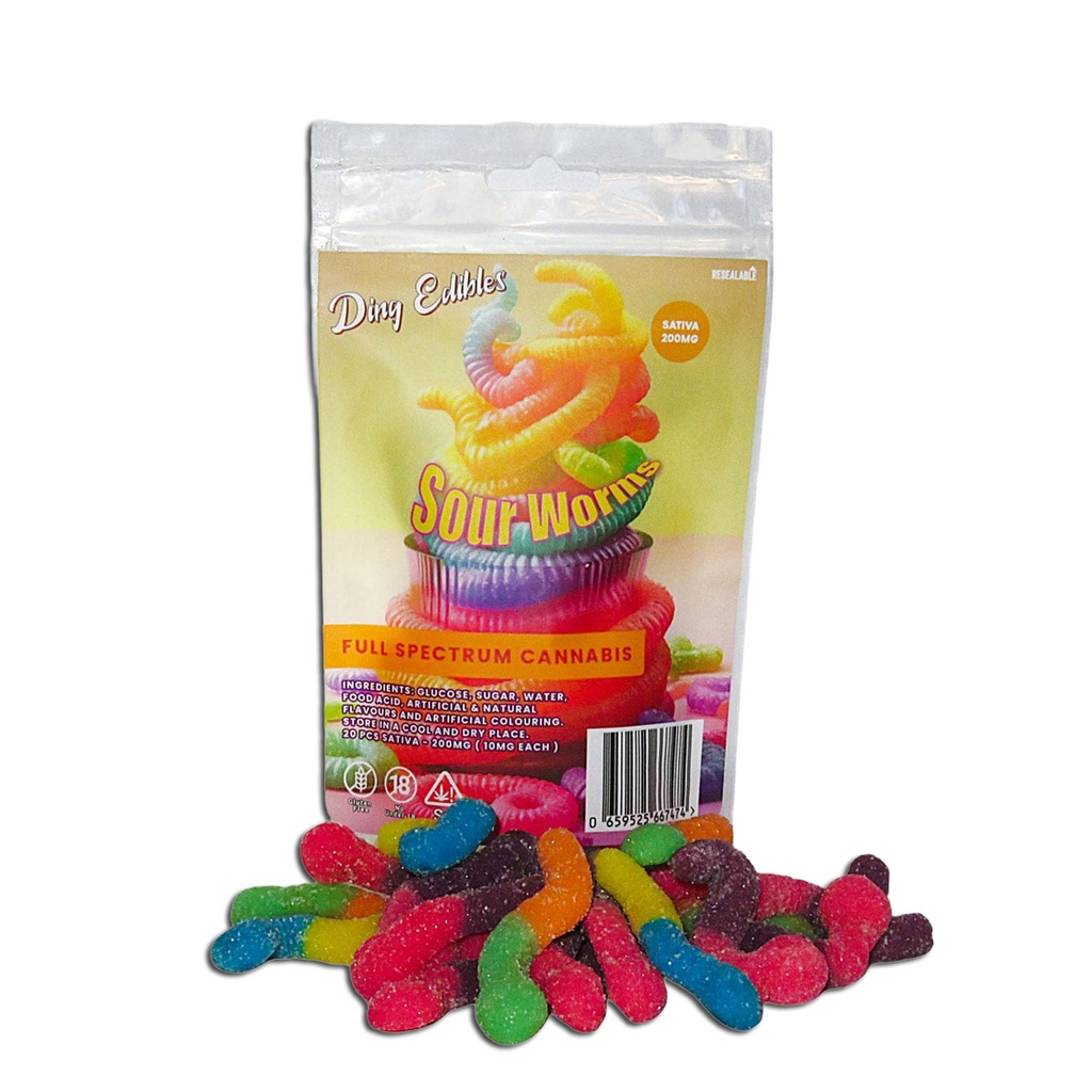 Gummies - Sour Worms 200mg (20x10mg) - Sativa | Cannamart