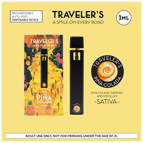 Traveler’s® Classic Disposable Vapes 1ml - Pina Colada (Sativa) | Cannamart