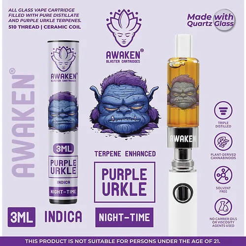 Awaken® Vape Blaster Cartridges 3ml - Purple Urkle (Indica) | Cannamart