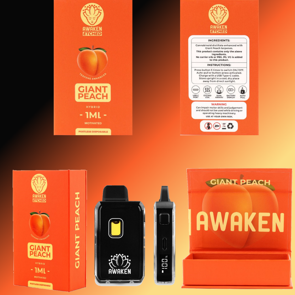 Awaken® Etched Disposable Vape 1ml - Giant Peach (Hybrid) | Cannamart